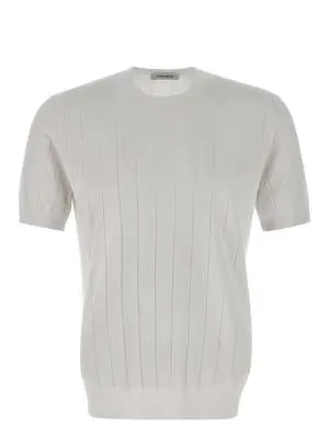 KANGRA Ribbed Crew Neck Short Sleeve Knitwear - White