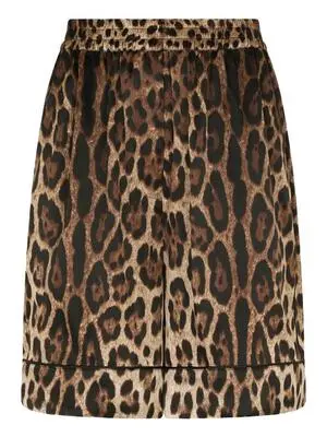 Dolce & Gabbana Dolce & Gabbana Leopard Printed Elasticated Waistband Shorts Black