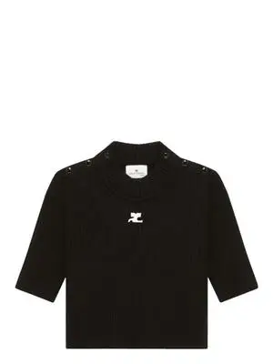 COURREGES Courrèges Ribbed Knit Cropped Jumper - Black