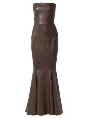 Norma Kamali Strapless Imitation Leather Maxi Dress - Brown