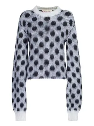 Marni Polka-dot Knitted Jumper With Lantern Sleeves - Gray