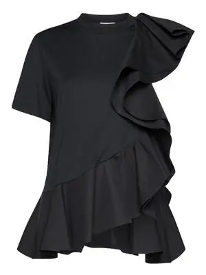 Alexander McQueen Alexander McQueen Asymmetric Ruffled Crewneck Top Black