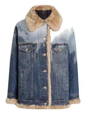 Dolce & Gabbana Fur-trimmed Denim Jacket - Gray