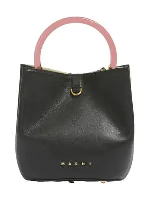 Marni Pannier Bucket Bag In Calfskin Leather - Black
