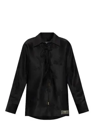 GANNI Floral Jacquard Long Sleeve Shirt - Black