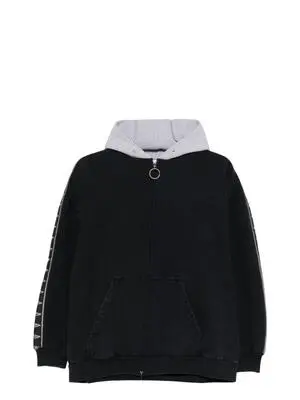 Balenciaga Striped Patched Hooded Zip-up Hoodie - Black