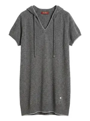 Max Mara Short-sleeved Knitted V-neck Top With Drawstring - Gray