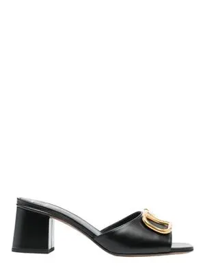 Valentino Garavani Logo Plaque Open Toe Mules - Black