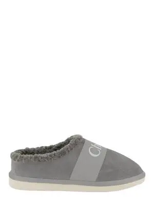 Chloé Logo Print Slippers - Grey