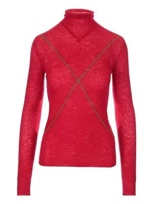 Bottega Veneta Knitted Roll-neck Jumper With Cross Detail - Red