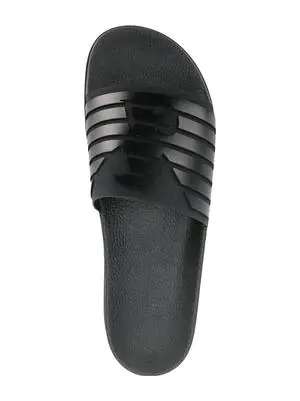 Emporio Armani Ribbed Logo Slides - Black