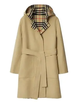 Burberry Reversible Belted Hooded Coat - Flaxen