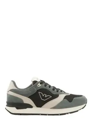 Emporio Armani Logo Embroidered Mesh Panelled Lace Up Sneakers - Black