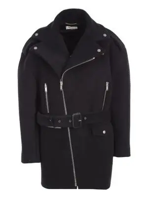 Saint Laurent Zip-up Belted Coat - Black
