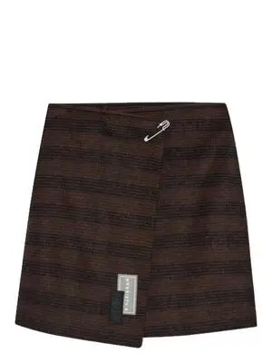 MAISON MARGIELA Checked Logo Patch Skirt - Brown