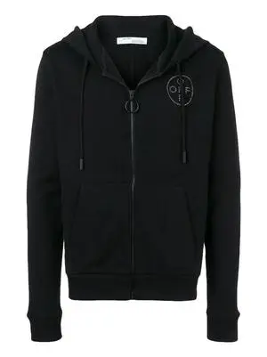 Off-White Embellished Logo Zip-up Hoodie - Black