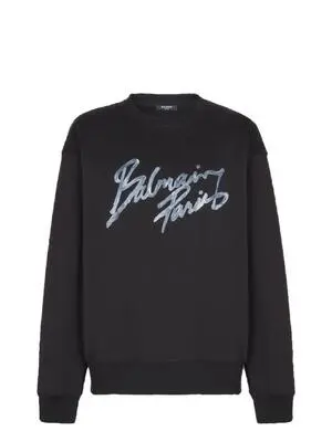Balmain Logo Printed Crewneck Sweatshirt - Black