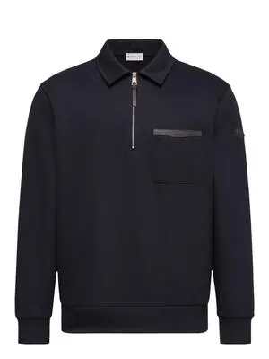 Moncler Leather Logo Half-zipper Sweatshirt - Midnight Blue