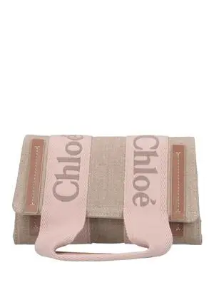 Chloé Logo Embroidered Flap Shoulder Bag - Nude