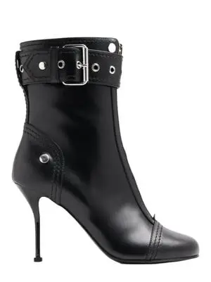 ALEXANDER MCQUEEN Alexander McQueen Black Leather Stiletto Ankle Boots With Buckle And Zip