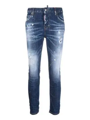 Dsquared2 Paint Splatter Distressed Skinny Jeans - Medium Indigo