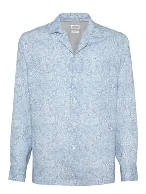 Brunello Cucinelli Long-sleeved Curved Hem Shirt - Blue