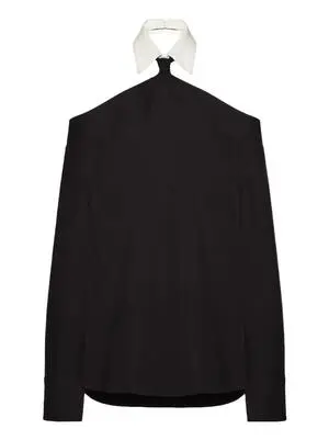 Valentino Garavani Long-sleeve Silk Blouse With Contrast Collar - Black