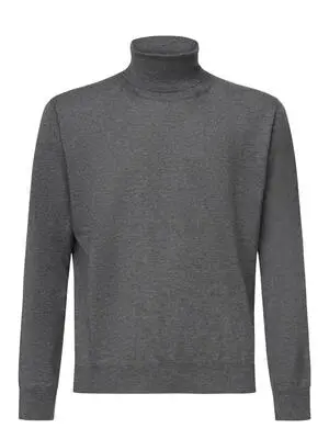 Eleventy Ribbed Cashmere Knitwear With High Collar And Lace Trim - Black