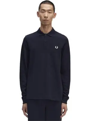 Fred Perry Long Sleeved Logo Embroidered Polo Shirt - Black