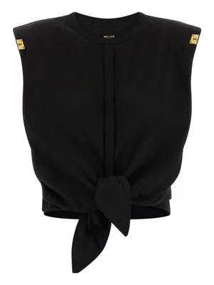 Elisabetta Franchi Sleeveless Knitted Crop Top With Metal Logo Detail - Black