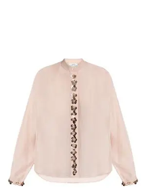 FORTE_FORTE Flower Embellished Long Sleeve Shirt - Nude