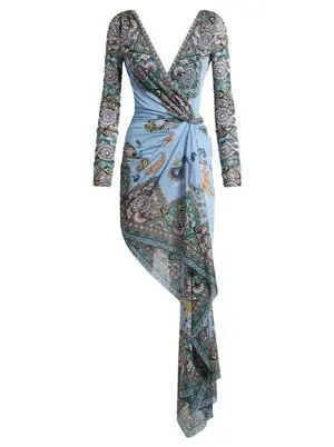 Etro Asymmetrical Printed Long Sleeve Dress - Light Blue