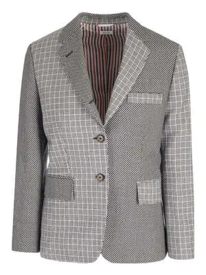 Thom Browne Single Breasted Contrasted Prints Blazer - Gray
