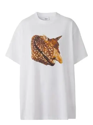 Burberry Deer Print Cotton T-shirt - White