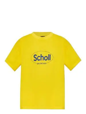 Balenciaga X Scholl Logo Printed Crewneck T-shirt - Yellow