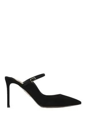 AQUAZZURA Suede Pointed Toe Stiletto Pumps With Ankle Strap - Black