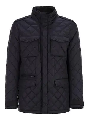 Herno Diamond Quilted Cotton Jacket With High Collar - Black