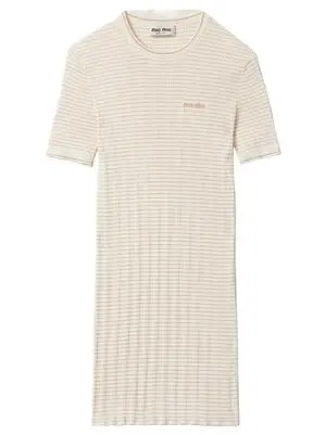 Miu Miu Ribbed Knit Short Sleeve Mini Dress - No