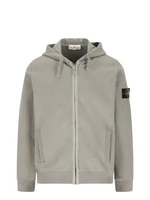 Stone Island Logo Patch Zip-up Hoodie - Gray