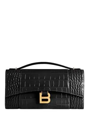 Balenciaga Hourglass Pochette Embossed Top Handle Bag - Black