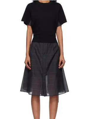 Sacai Round Neck Short Sleeve Dress - Black