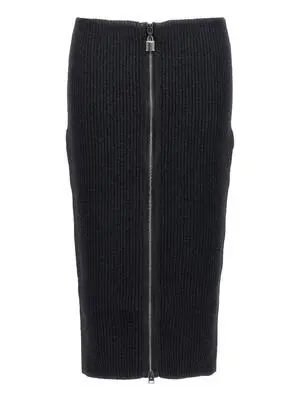 TOM FORD High-waisted Ribbed Knit Midi Skirt With Zipper And Padlock Detail - Black