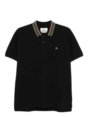 VIVIENNE WESTWOOD Short Sleeved Orb-embroidered Polo Shirt - Black