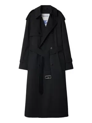 Burberry Double Breasted Belted Trench Coat - Gray Mixed Color