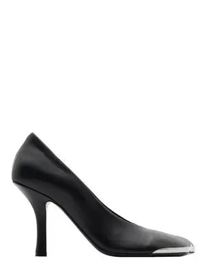 Burberry Square Toe Stiletto Pumps With Quilted Insole And Equestrian Knight Sole Design - Black