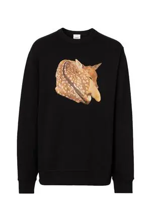 Burberry Deer Print Crewneck Sweatshirt - Black