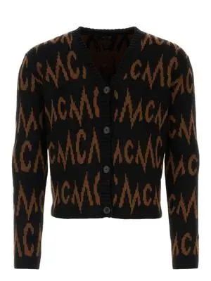 Mcm Monogrammed Intarsia Button-up Cardigan - Black
