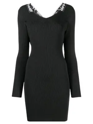 Off-White Logo Tape Ribbed Mini Dress - Black