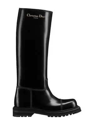 Dior Knee High Boots With Gold Tone Logo - Black