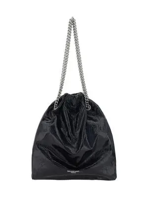 Balenciaga Crush Medium Tote Bag With Chain Strap - Black